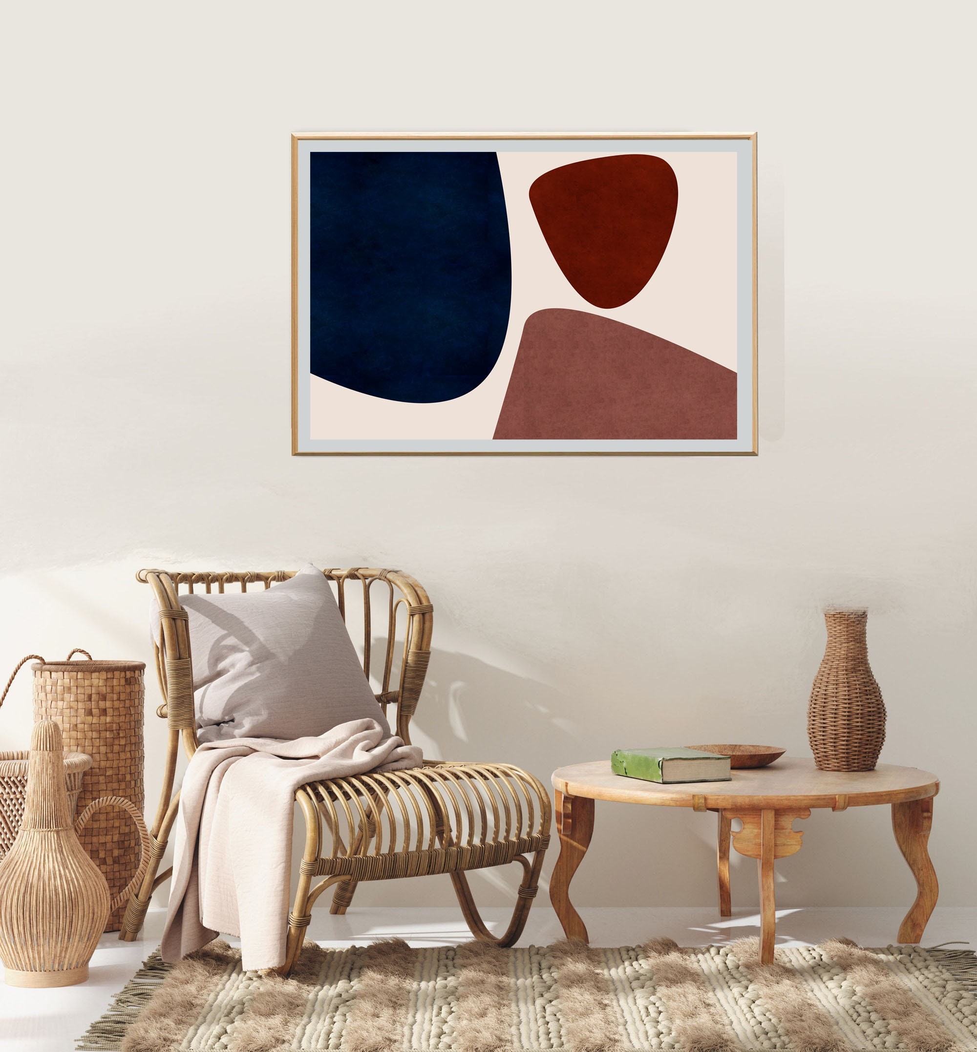 Minimalist Abstract Set of 3 Prints Burnt Orange Blue Blush | Etsy