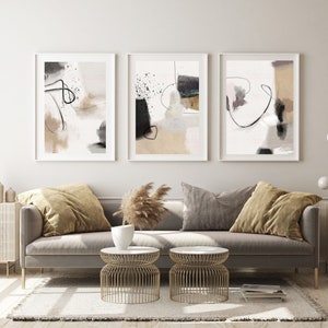 Greige Abstract Gallery Wall Art Set of 3 Neutral Nordic Prints ...
