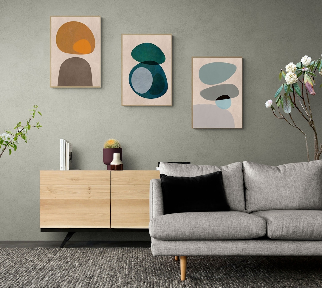 Minimal Print Set of 3 Prints, Geometric Art Set, Green Brown Gray ...