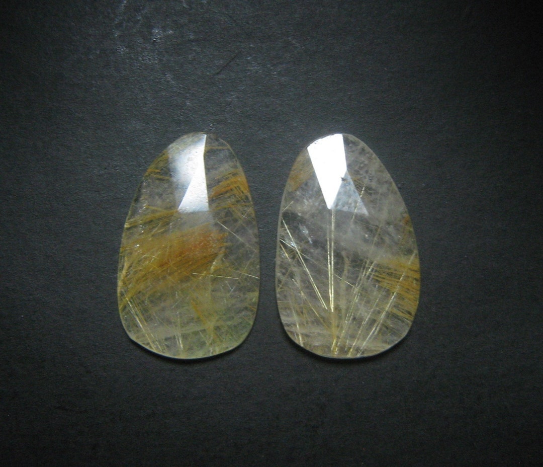 Natural Golden Rutile Rose Cut Gemstone Pair (12 X 18 X 3 Mm) #9666 - Etsy