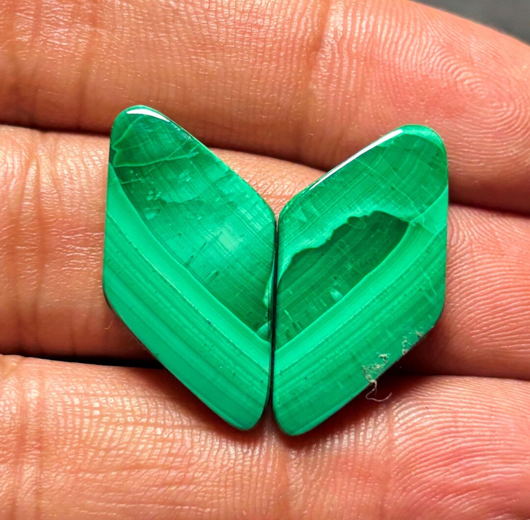 Malachite Pair: Green Gemstone Cabochons for Earrings (16x28x4mm ...
