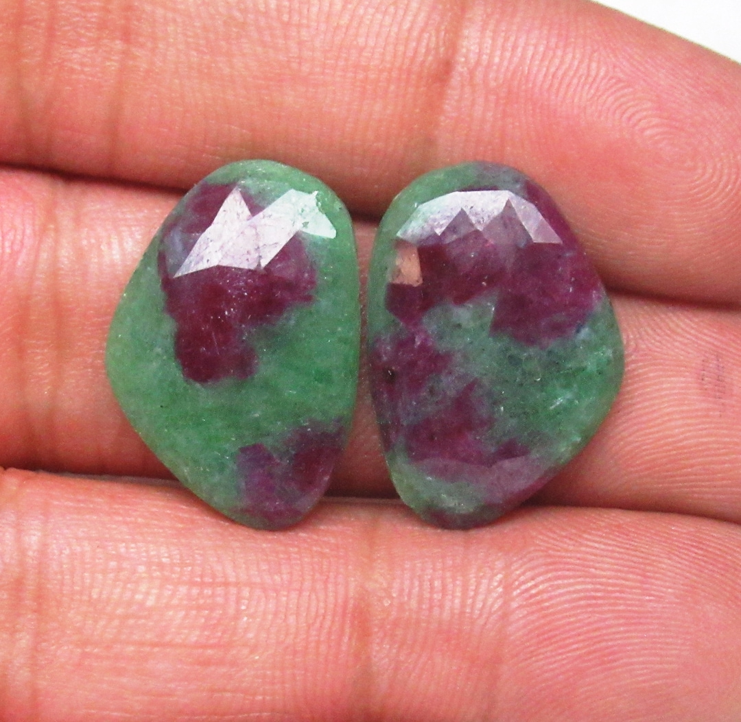 Natural Ruby Zoisite Rose Cut Flat Back Pair Loose Gemstone Pair for ...