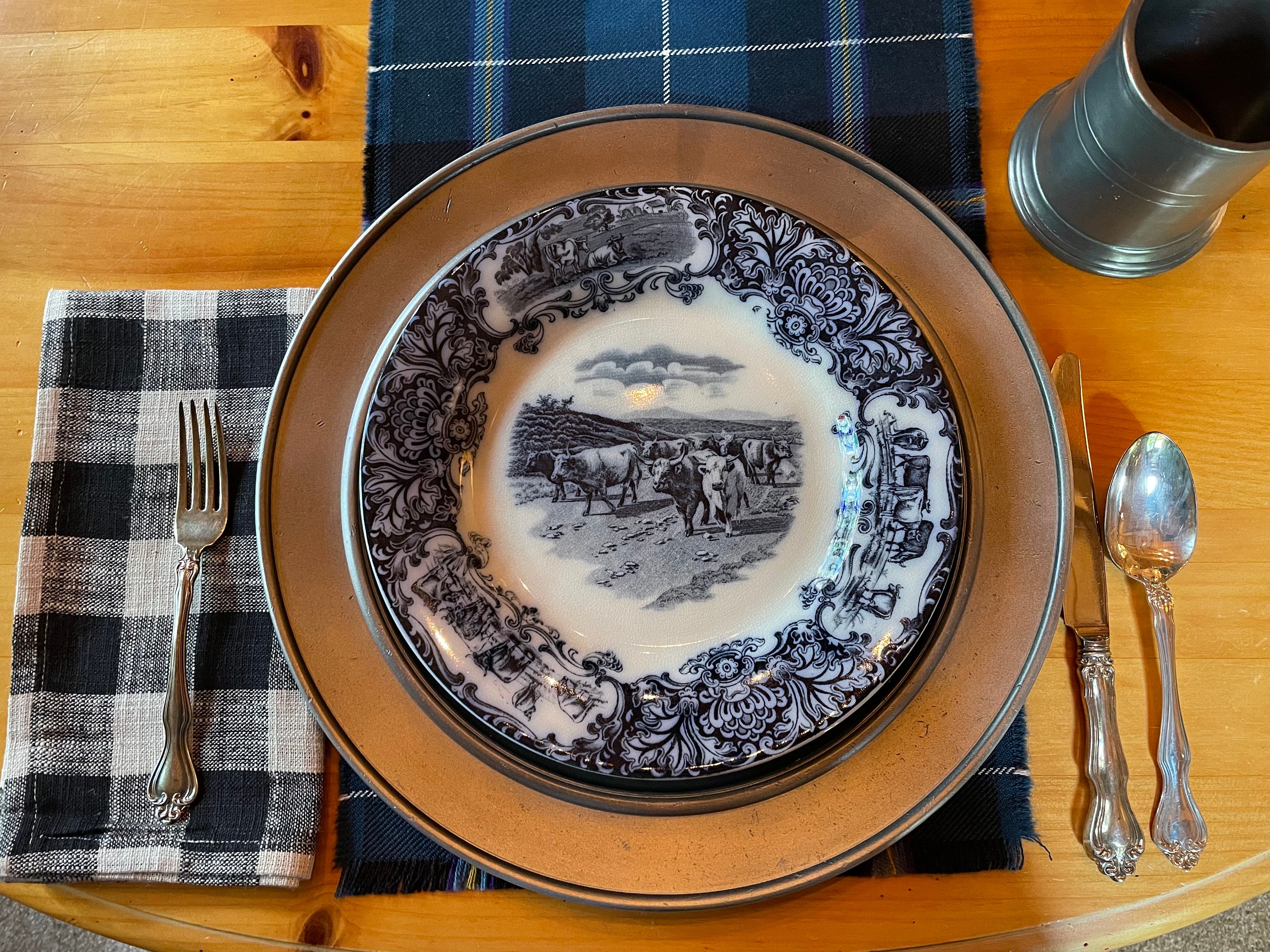 Antique Porcelain Flow Blue Plates With Cows Wedgwood England ...