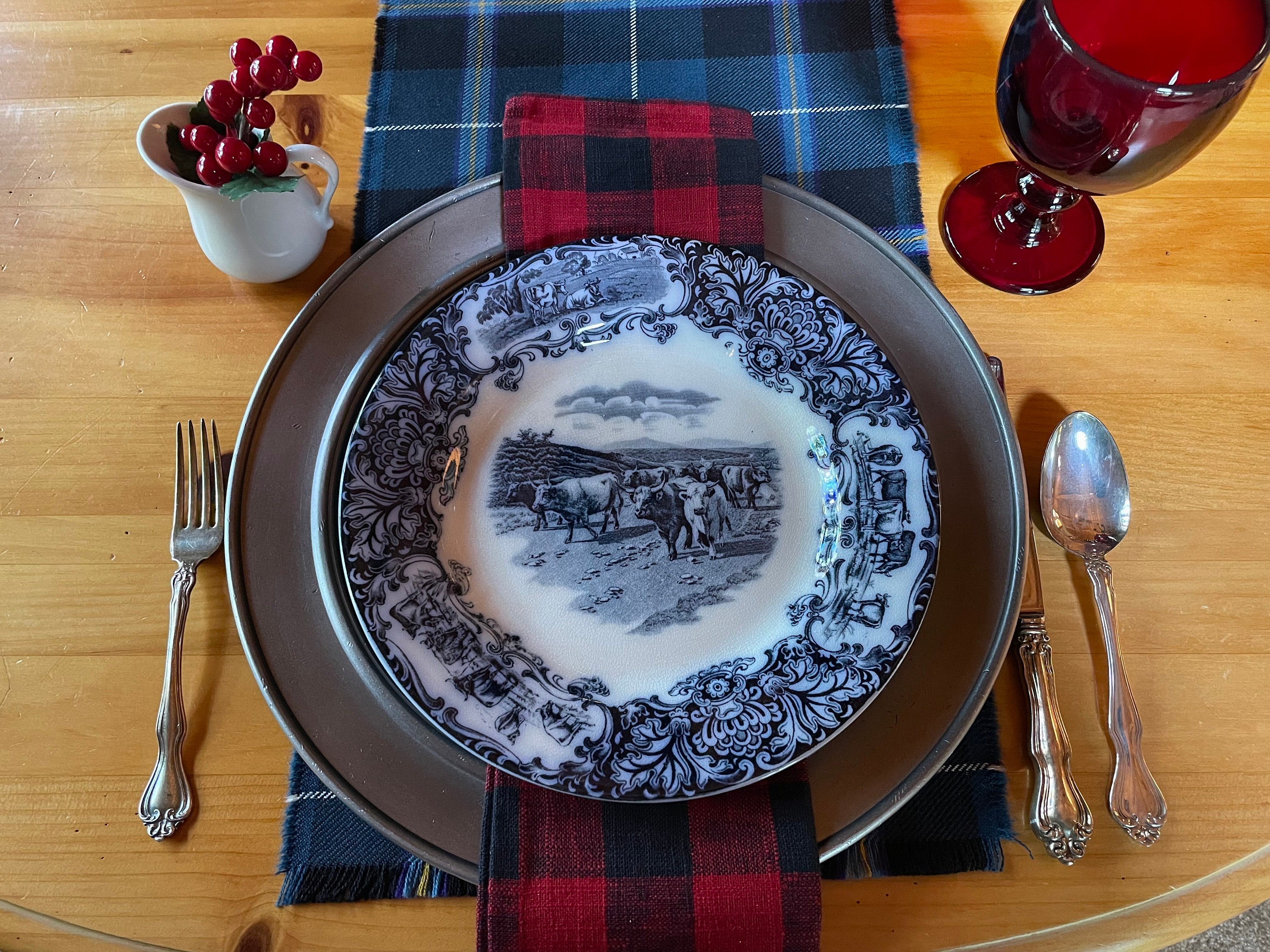 Antique Porcelain Flow Blue Plates With Cows Wedgwood England ...