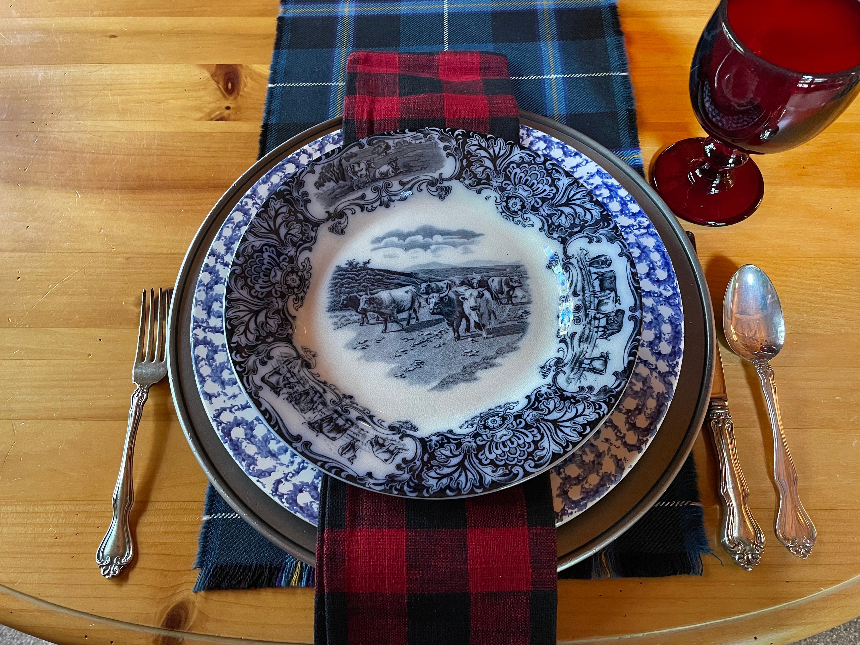 Antique Porcelain Flow Blue Plates With Cows Wedgwood England ...