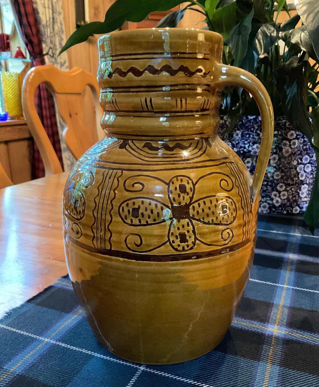 Wells Pottery England Vintage Sgraffito Jug Hand Thrown by Geoffrey and ...