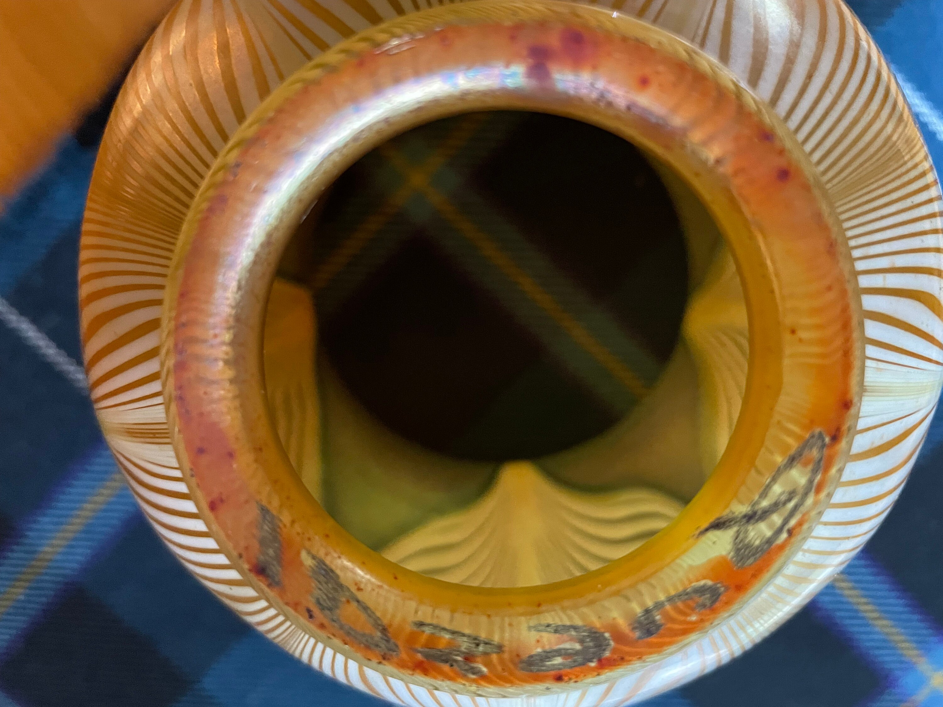 Quezal Antique Art Glass Shade. Signed. Circa 1910-1920. Pulled Feather ...