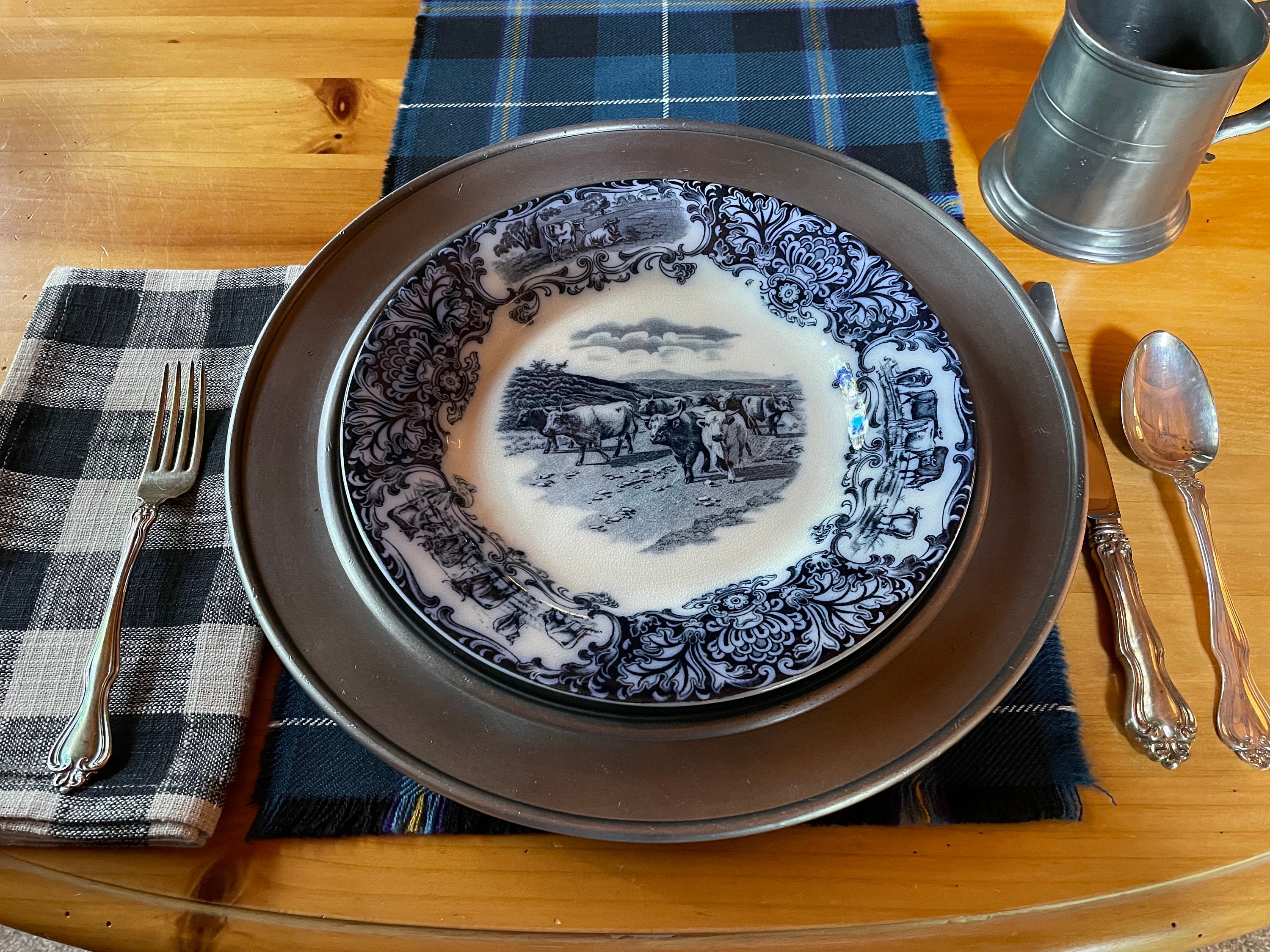 Antique Porcelain Flow Blue Plates With Cows Wedgwood England ...