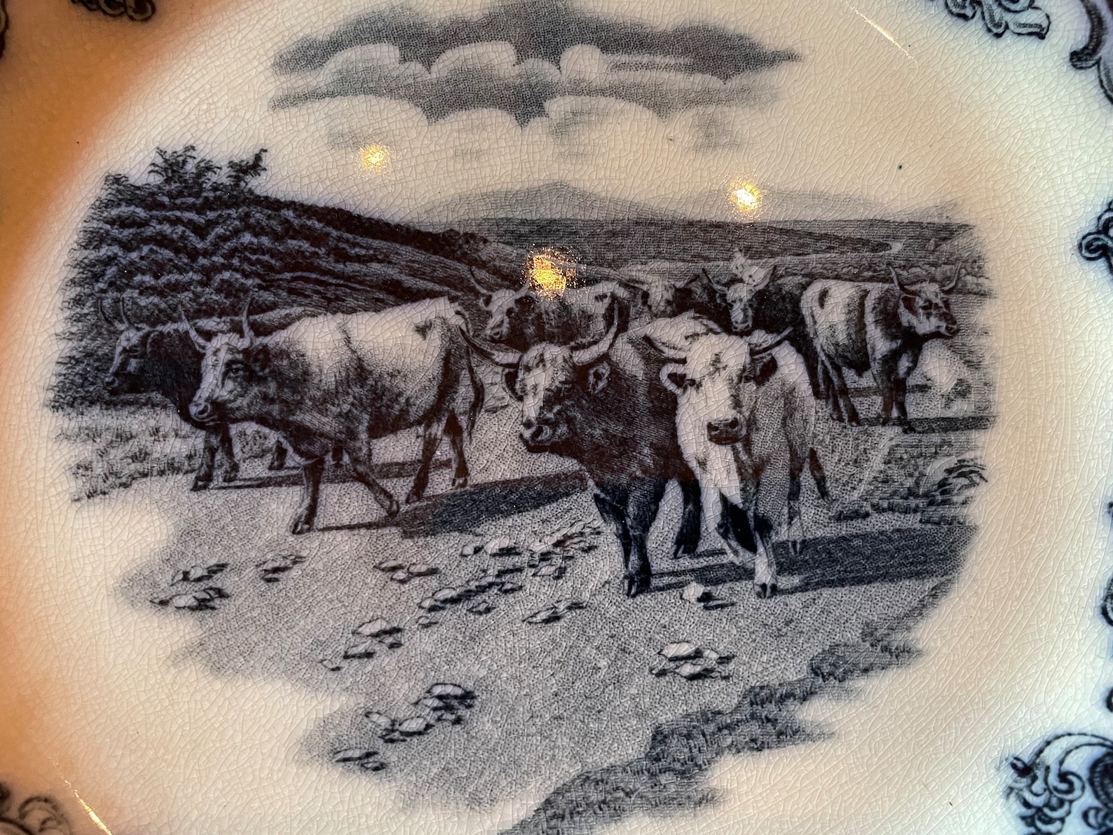 Antique Porcelain Flow Blue Plates With Cows Wedgwood England ...