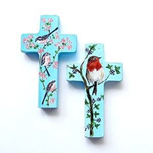 Free Standing Painted Wooden Cross - Wild Birds-3 Designs - Etsy