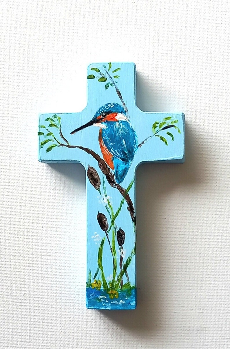 Free Standing Painted Wooden Cross Wild Birds - Etsy