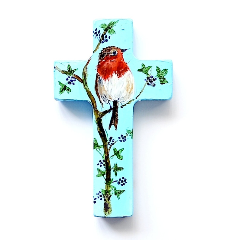 Free Standing Painted Wooden Cross Wild Birds - Etsy