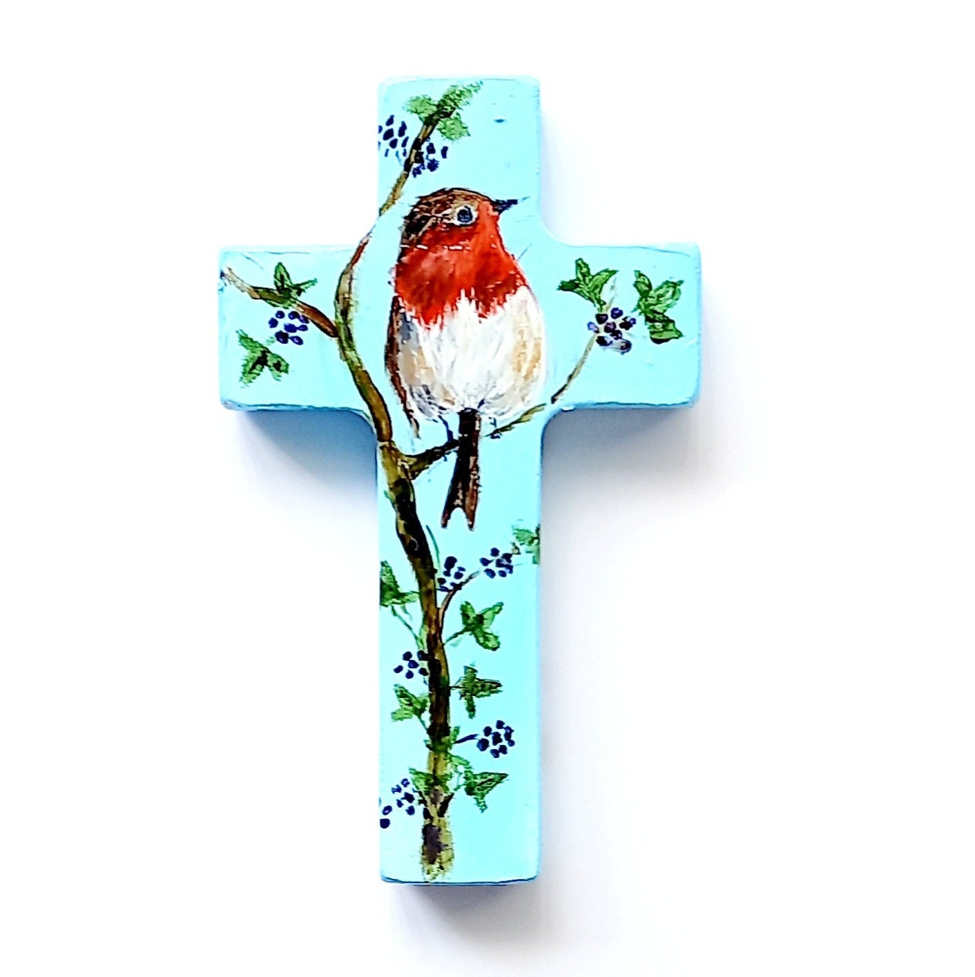 Free Standing Painted Wooden Cross Wild Birds - Etsy