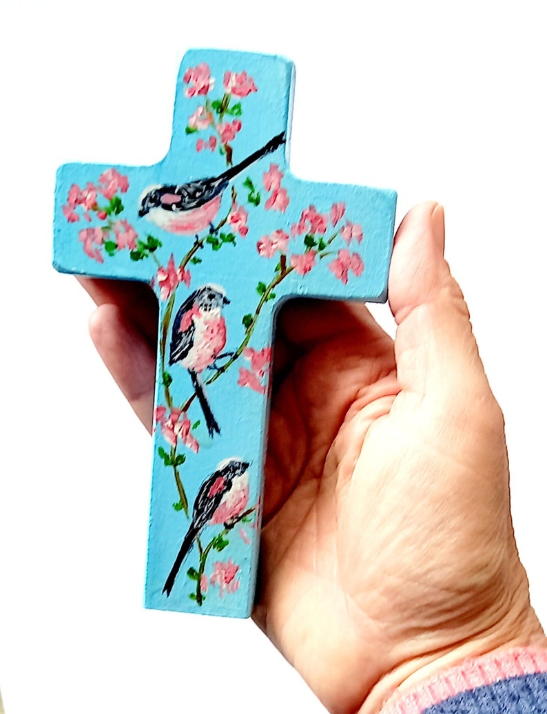 Free Standing Painted Wooden Cross Wild Birds - Etsy