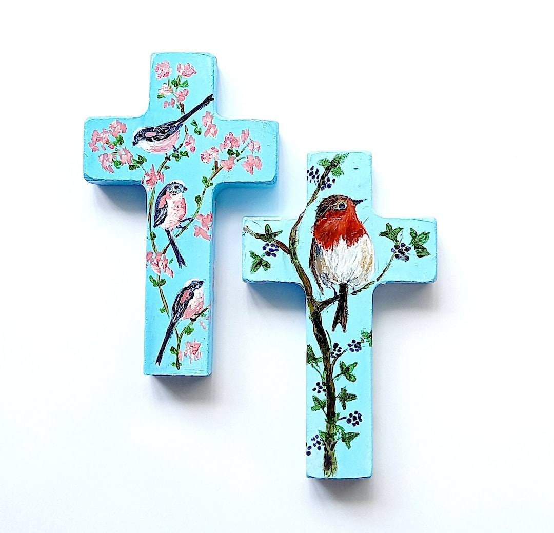 Free Standing Painted Wooden Cross - Wild Birds-3 Designs - Etsy