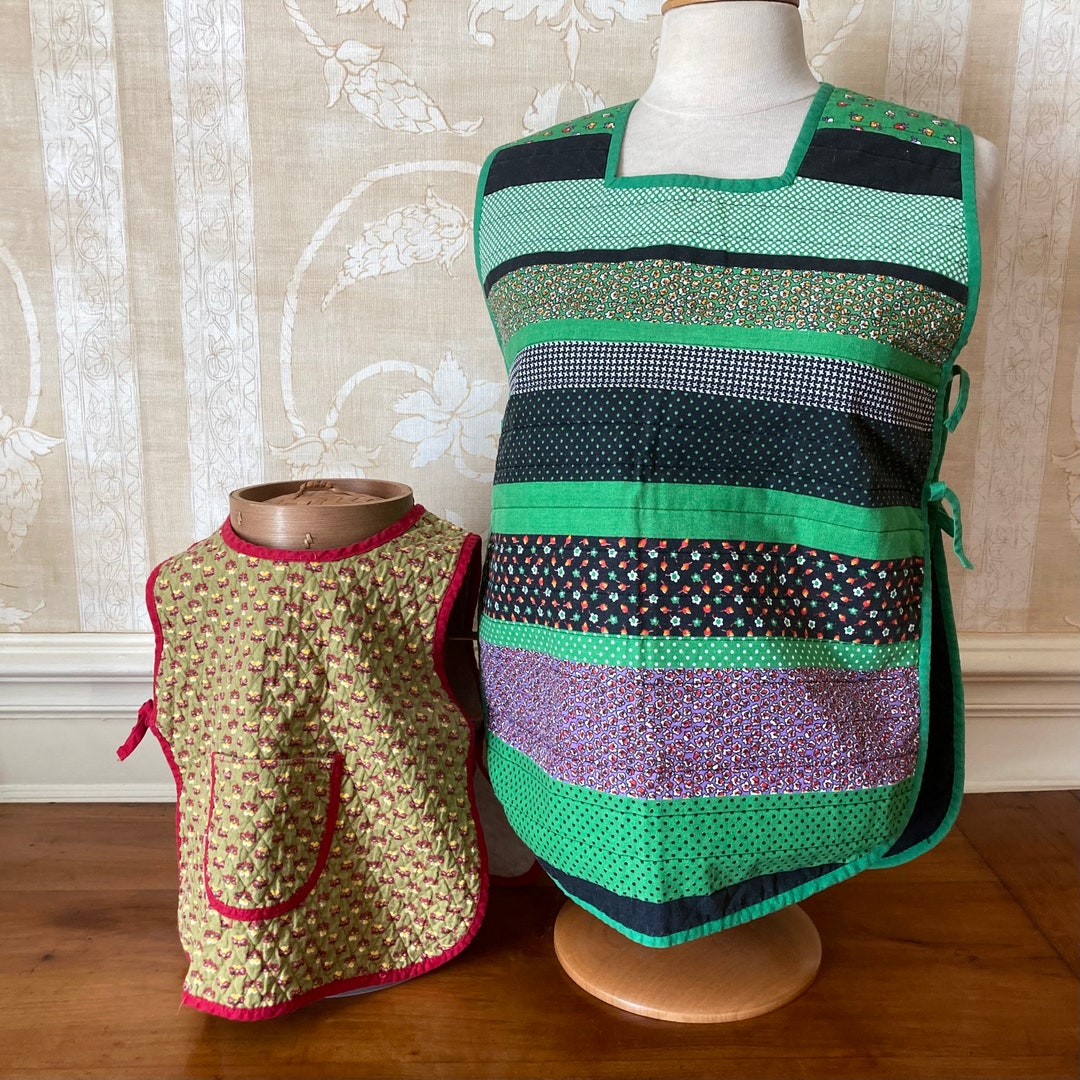 Two Vintage Pinafore Aprons for Adults and Children, Handmade in France ...