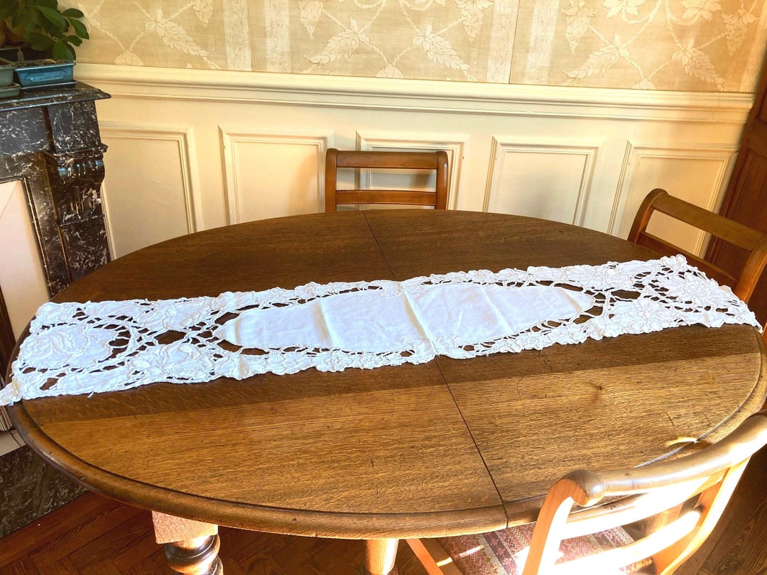 Magnificent Antique Table Runner, Hand-woven, Sewn and Hand-embroidered ...