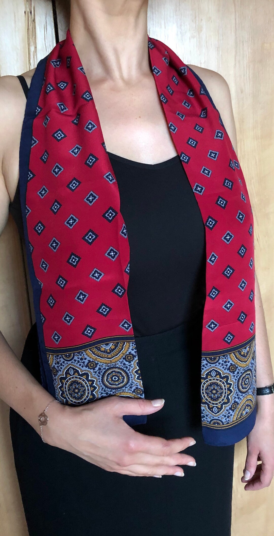 Elegant Vintage 1970s Chic Scarf, Made in Italy, 100% Silk, Red and ...