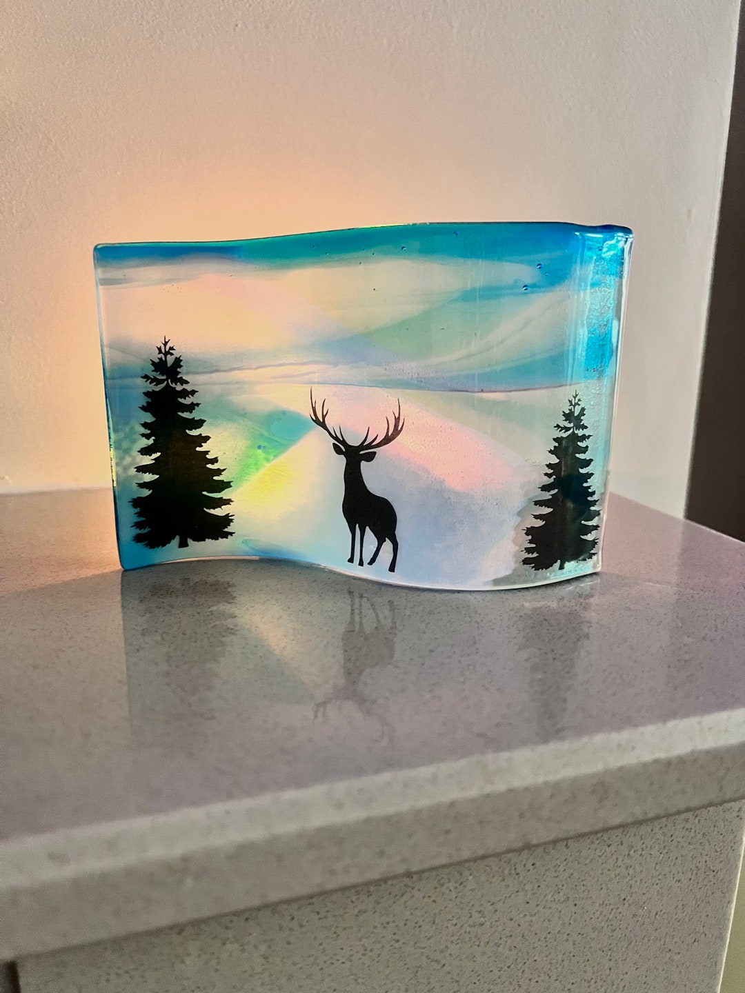 Stag Silhouette Free Standing Wave, Deer in a Forest Fused Glass - Etsy