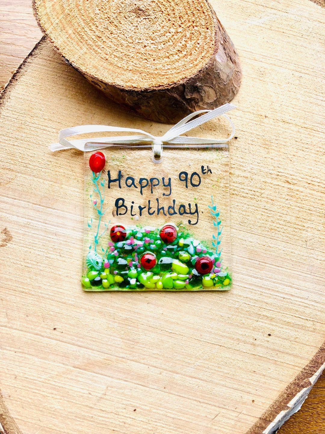 90th Birthday Fused Glass Decoration - Etsy