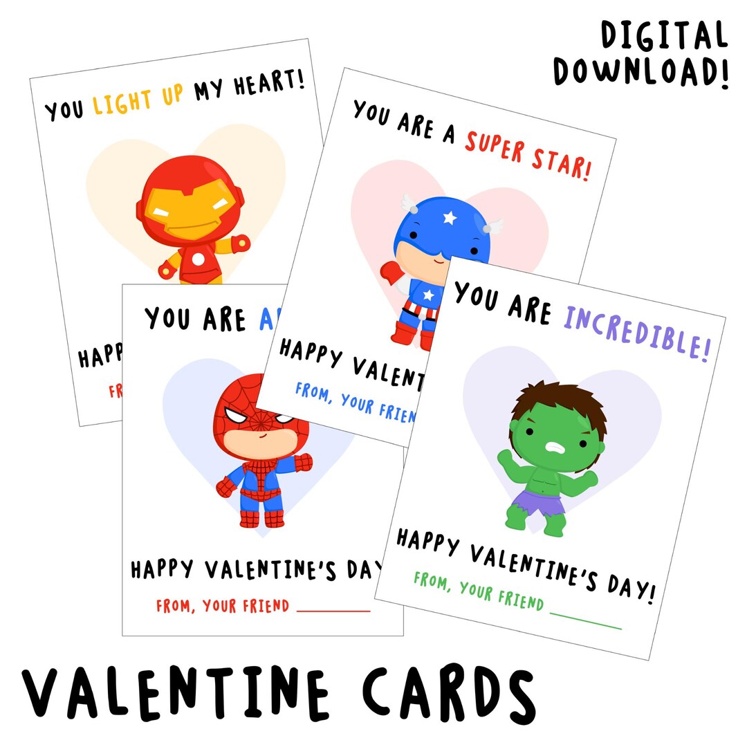 Super Hero Valentine Cards - Classroom Exchange (digital Download) - Etsy
