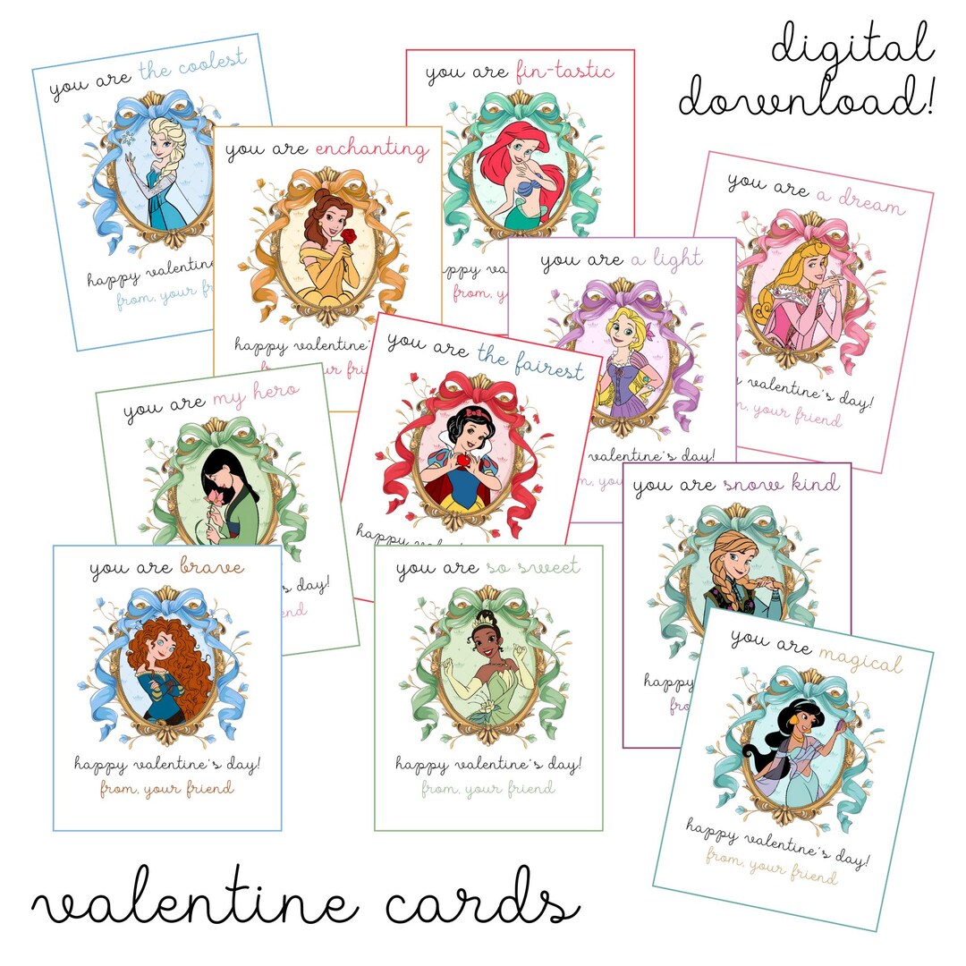 Princess Valentine Day Cards - Classroom Exchange (digital Download) - Etsy