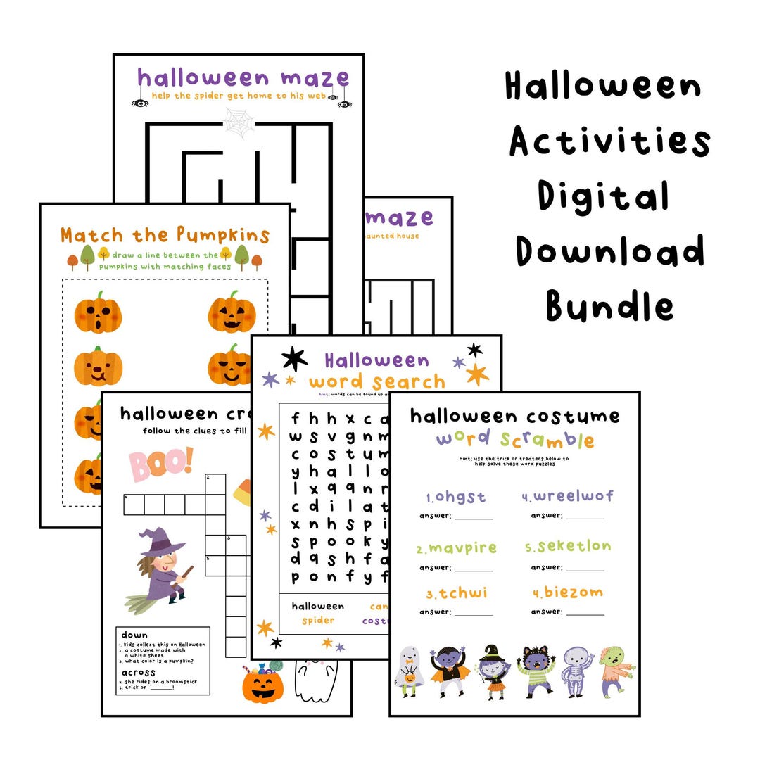 Halloween Activity Bundle: Word Search, Mazes, and More (digital ...