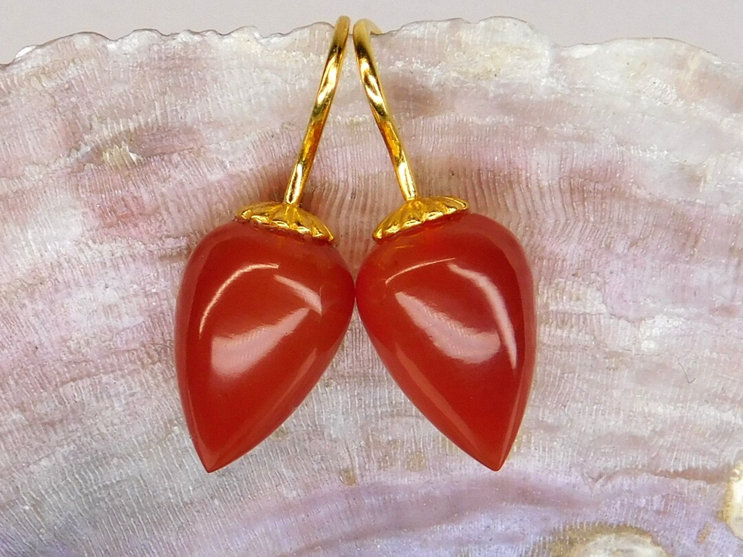 Intense Carnelian Drops...in Reverse Drop Shape - Very Rare! Pampel Ear ...