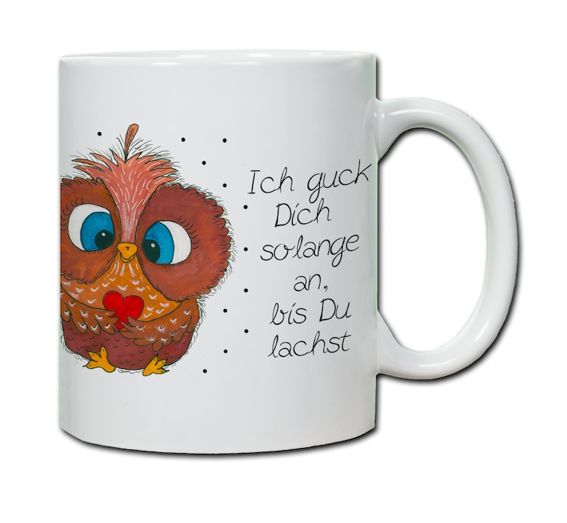 Tasse mit handgezeichnete Eule 01 und Spruch Geschenk für Eulen-Fan ...