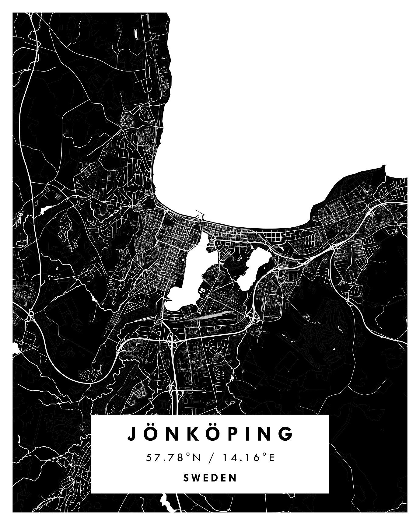JÖNKÖPING Map, City Poster, Sweden, Jönköping Karta, Digital Download ...