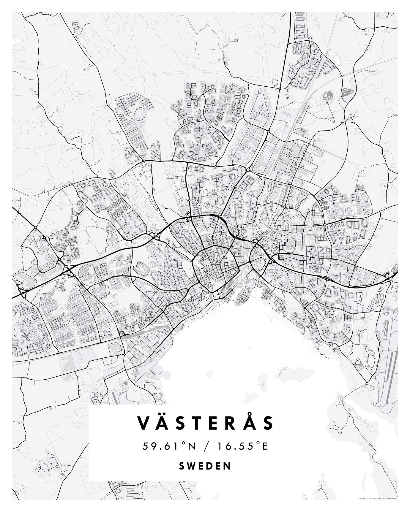 VÄSTERÅS Map, City Poster, Sweden, Västerås Karta, Digital Download ...
