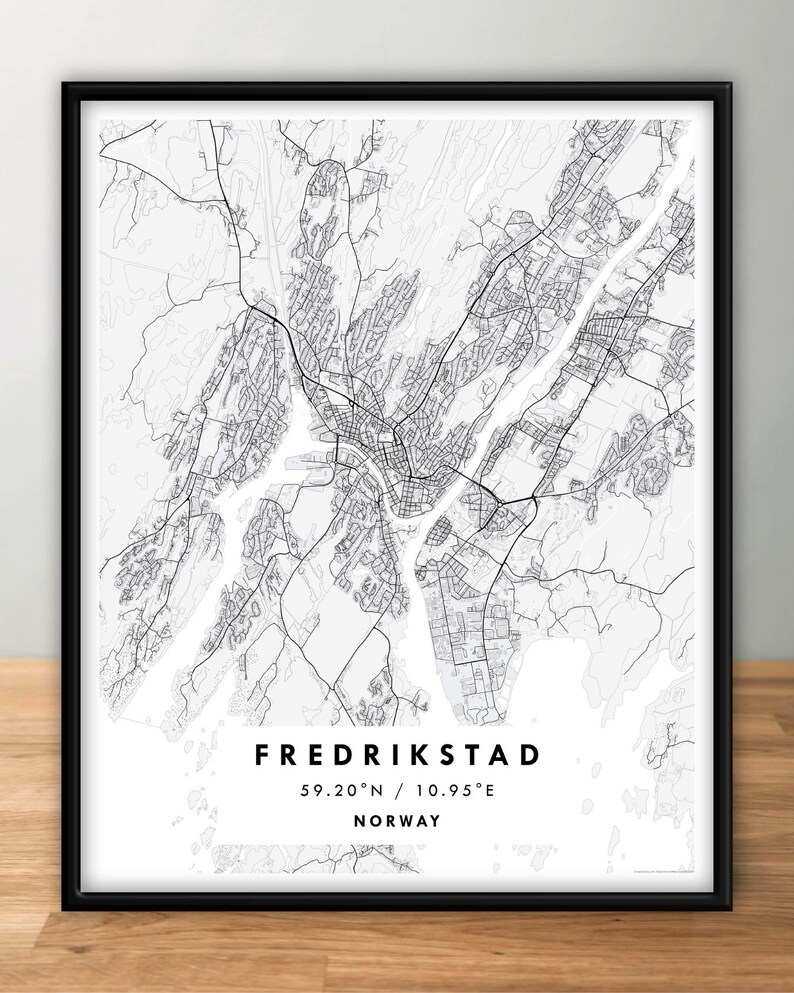 FREDRIKSTAD Map, City Poster, Norway, Fredrikstad Kart, Map of ...