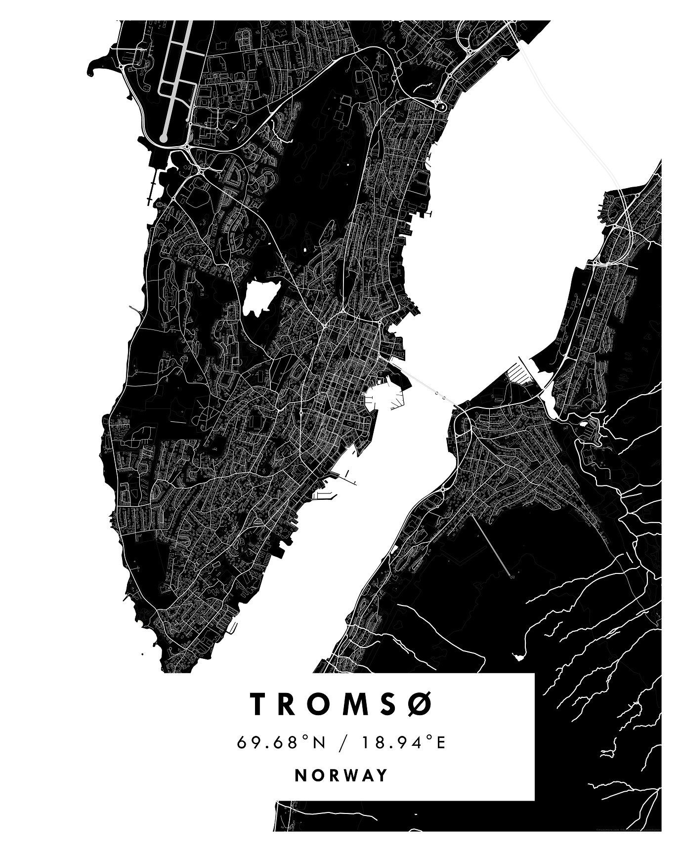 TROMSØ Map, City Poster, Norway, Tromsø Kart, Map of Tromso, Modern ...