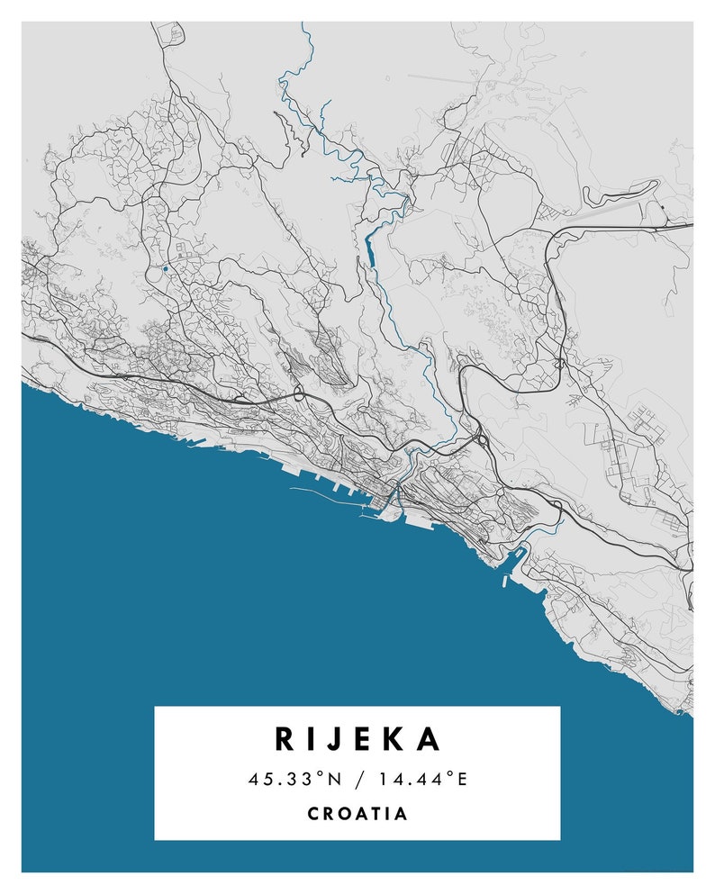 RIJEKA Map, City Poster, Croatia, Karta Rijeke, Map of Rijeka, Digital ...