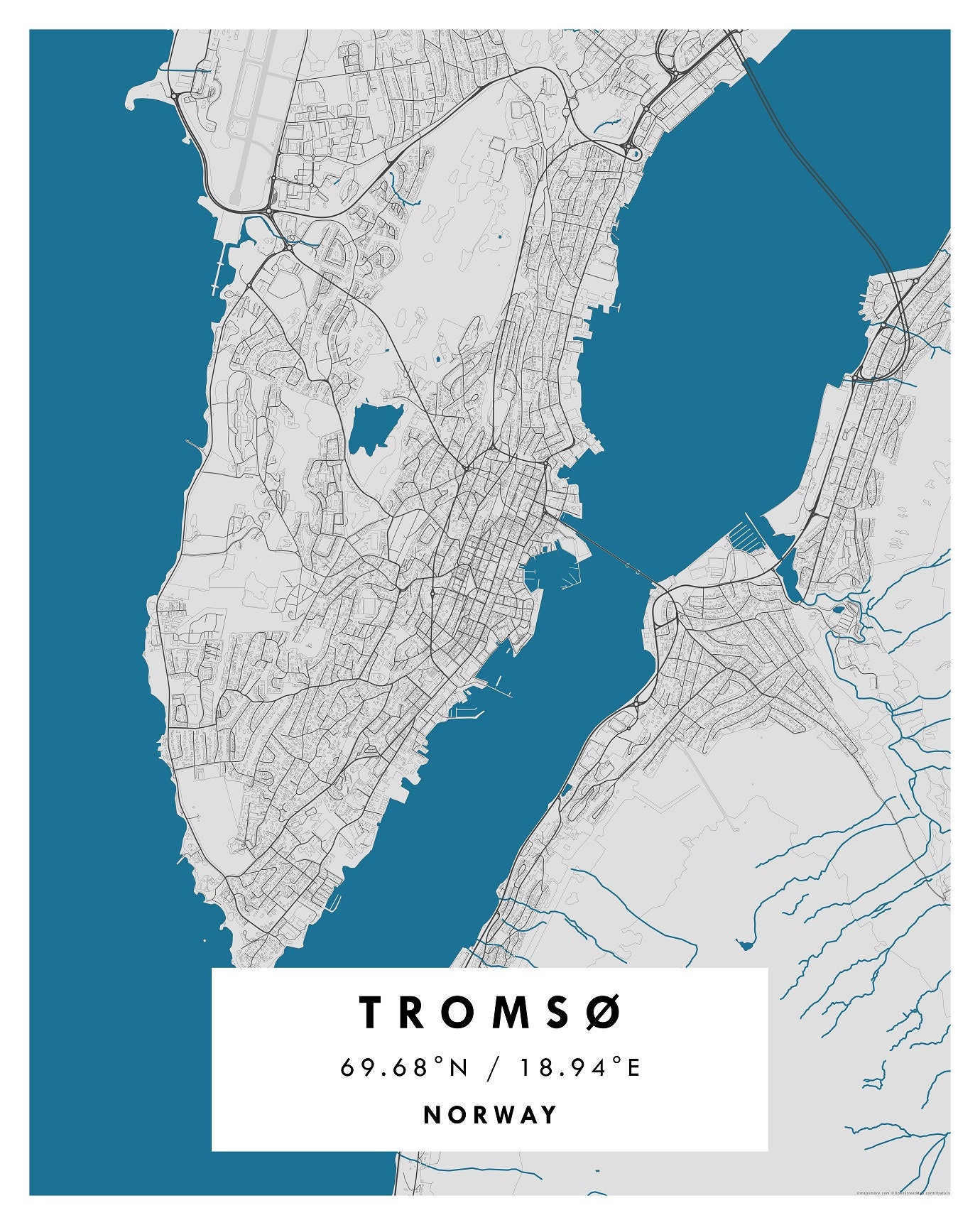 TROMSØ Map, City Poster, Norway, Tromsø Kart, Map of Tromso, Modern ...