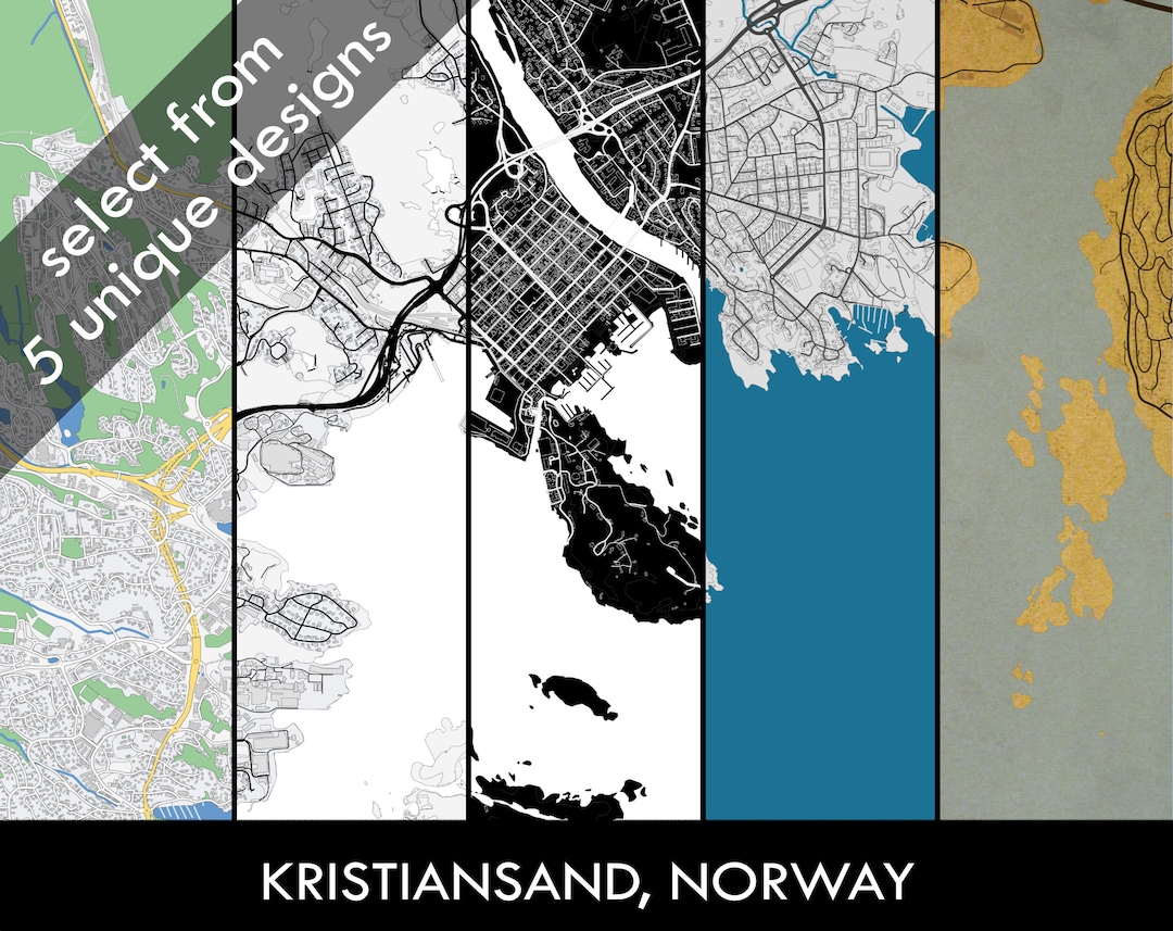 KRISTIANSAND Map, City Poster, Norway, Kristiansand Kart, Map of ...