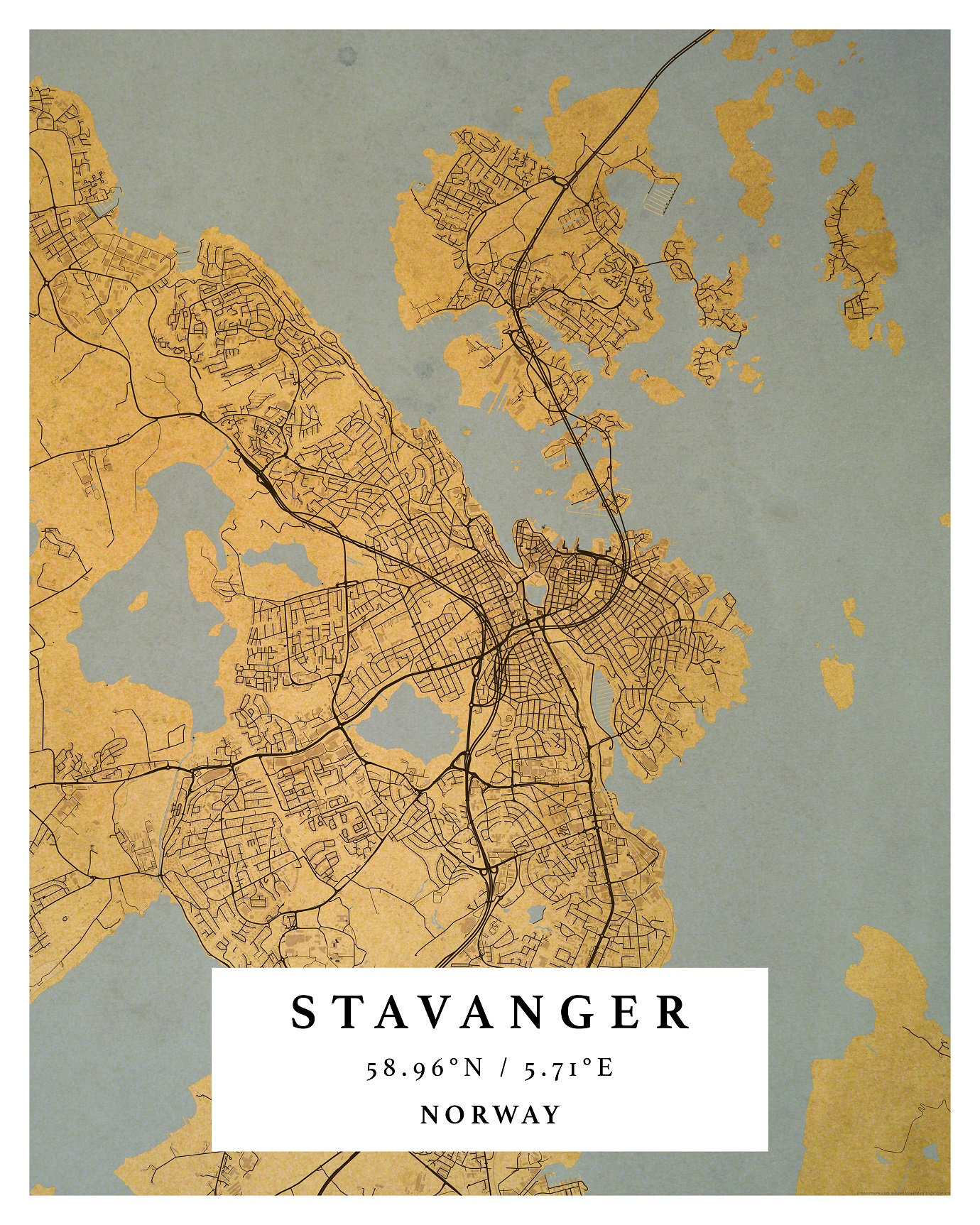 STAVANGER Map, City Poster, Norway, Stavanger Kart, Map of Stavanger ...