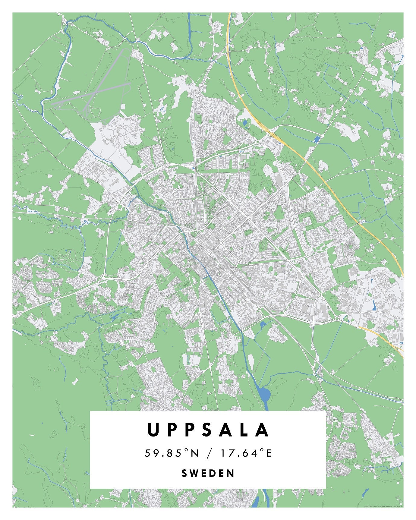 UPPSALA Map, City Poster, Sweden, Uppsala Karta, Digital Download, Map ...