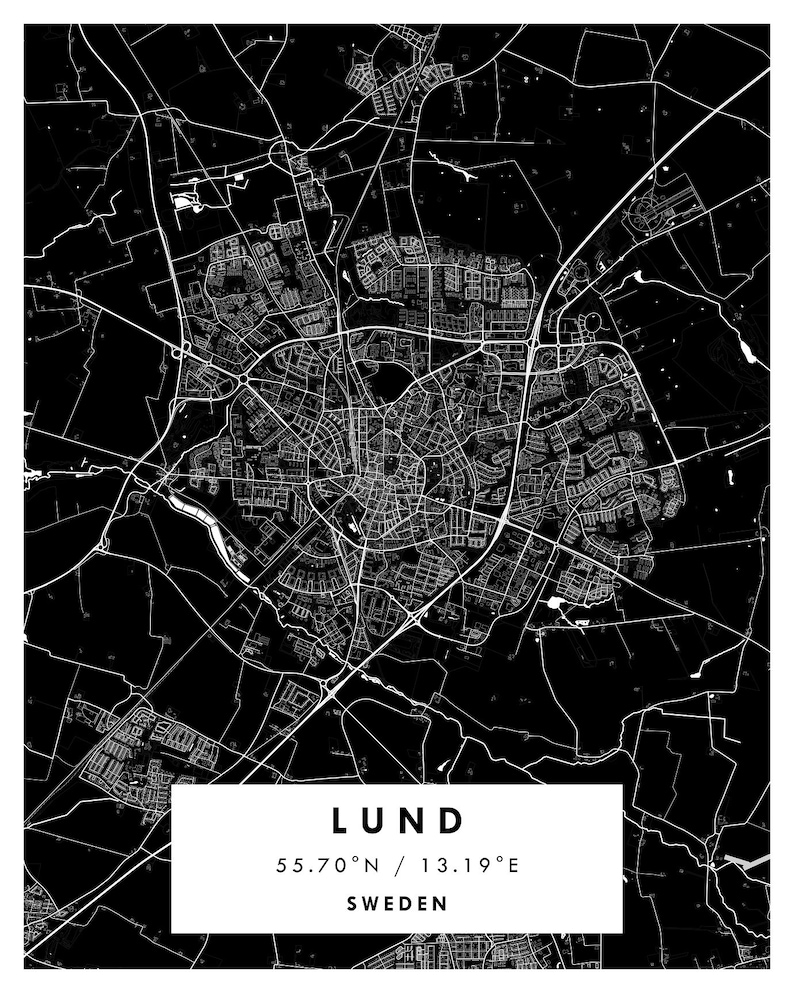 LUND Map, City Poster, Sweden, Lund Karta, Digital Download, Map of ...