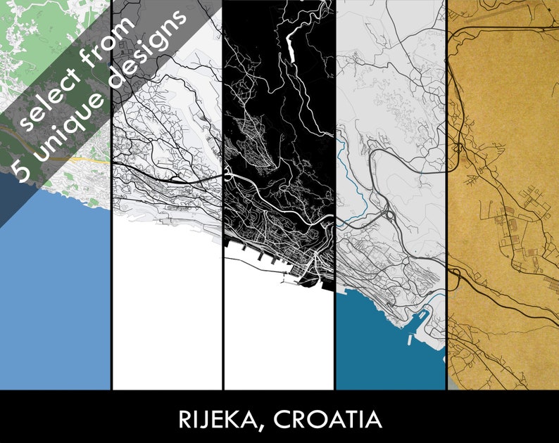RIJEKA Map, City Poster, Croatia, Karta Rijeke, Map of Rijeka, Digital ...