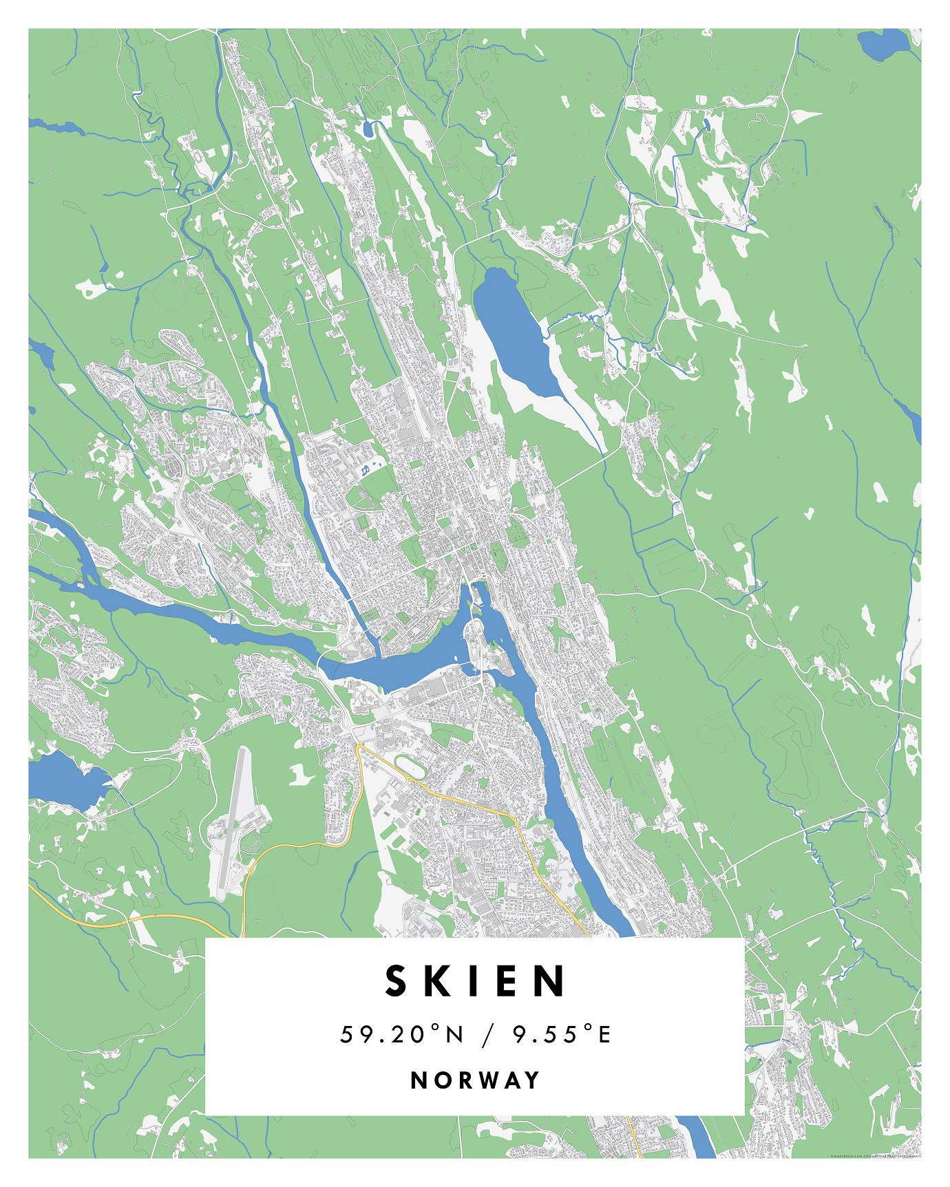 SKIEN Map City Poster Skien Kart Digital Download Ready - Etsy