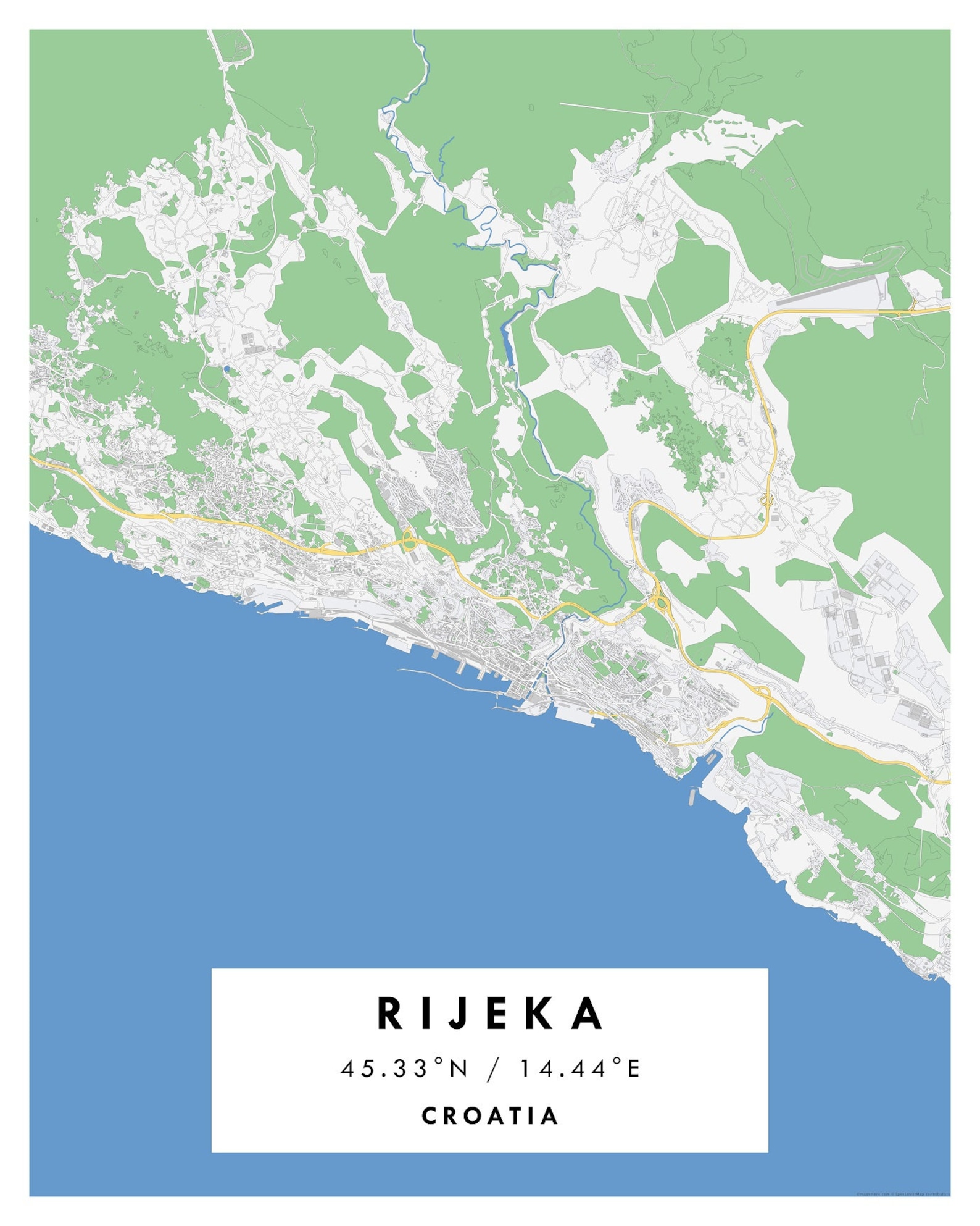 RIJEKA Map, City Poster, Croatia, Karta Rijeke, Map of Rijeka, Digital ...