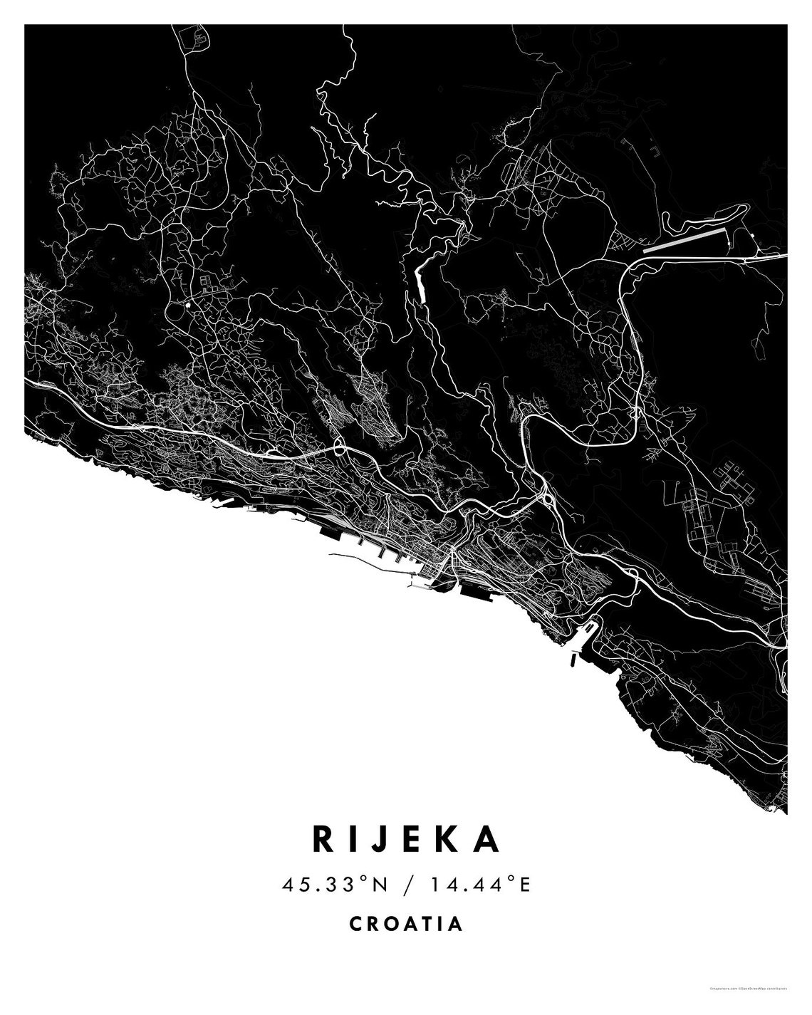 RIJEKA Map, City Poster, Croatia, Karta Rijeke, Map of Rijeka, Digital ...