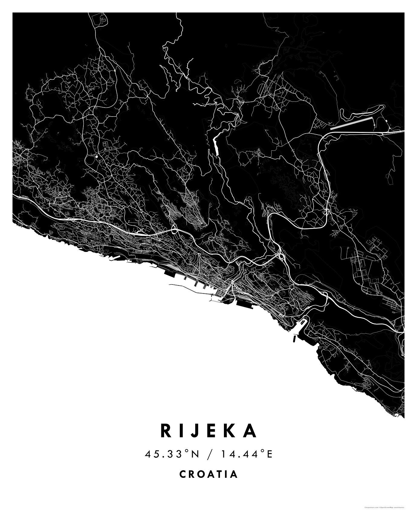 RIJEKA Map, City Poster, Croatia, Karta Rijeke, Map of Rijeka, Digital ...