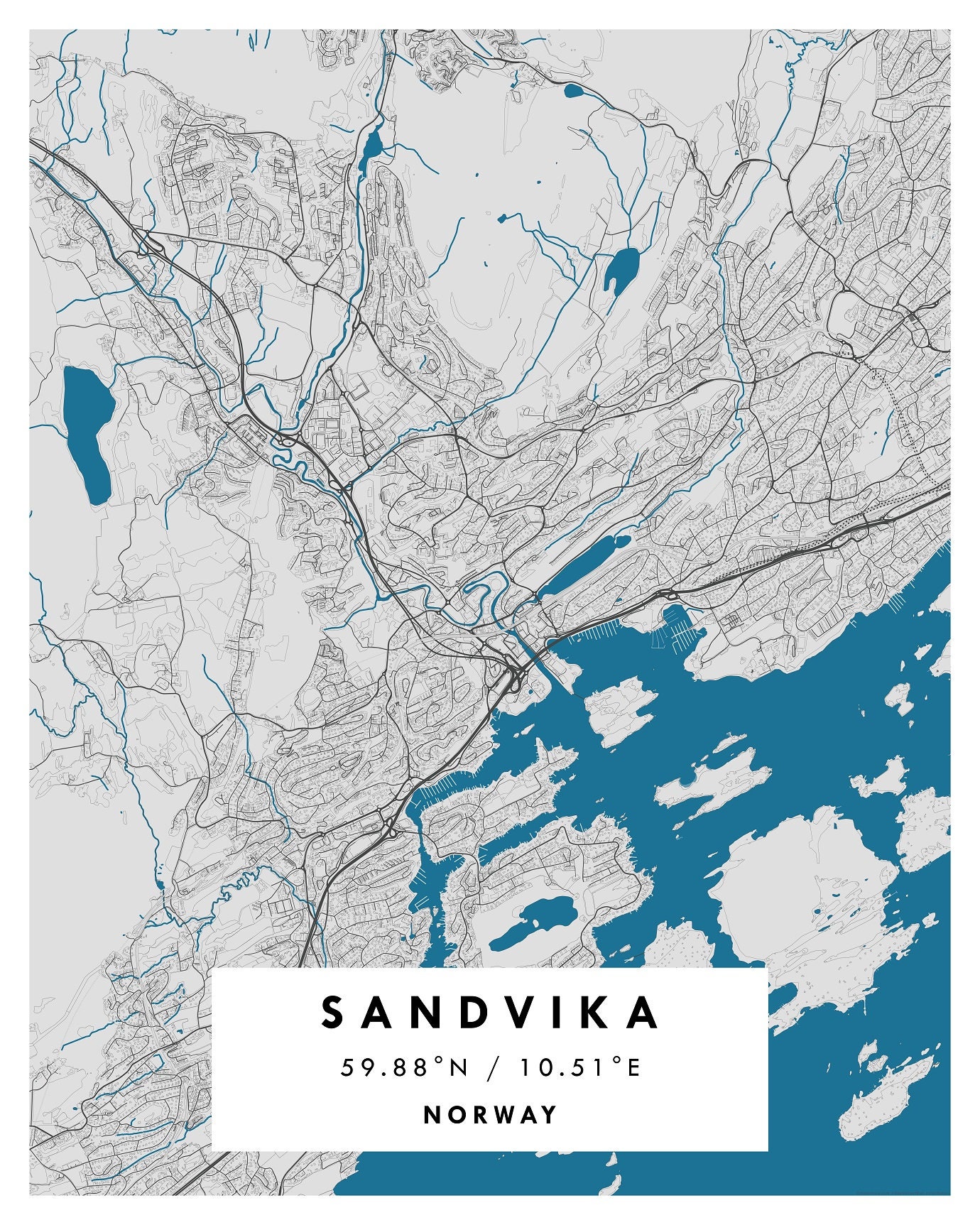 SANDVIKA Map City Poster Sandvika Kart Digital Download - Etsy
