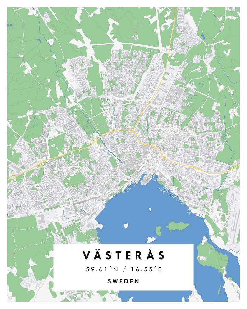 VÄSTERÅS Map, City Poster, Sweden, Västerås Karta, Digital Download ...
