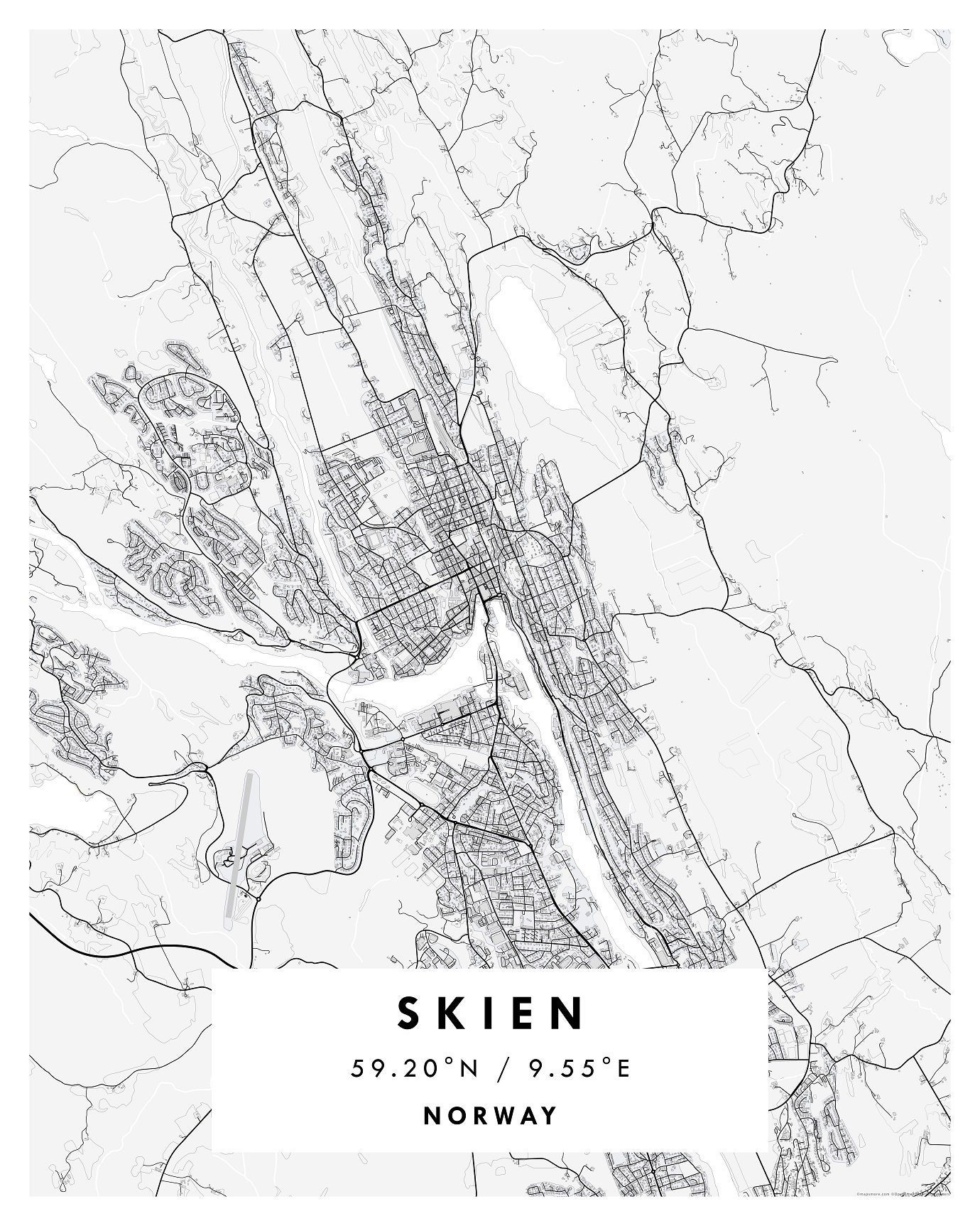 SKIEN Map City Poster Skien Kart Digital Download Ready - Etsy