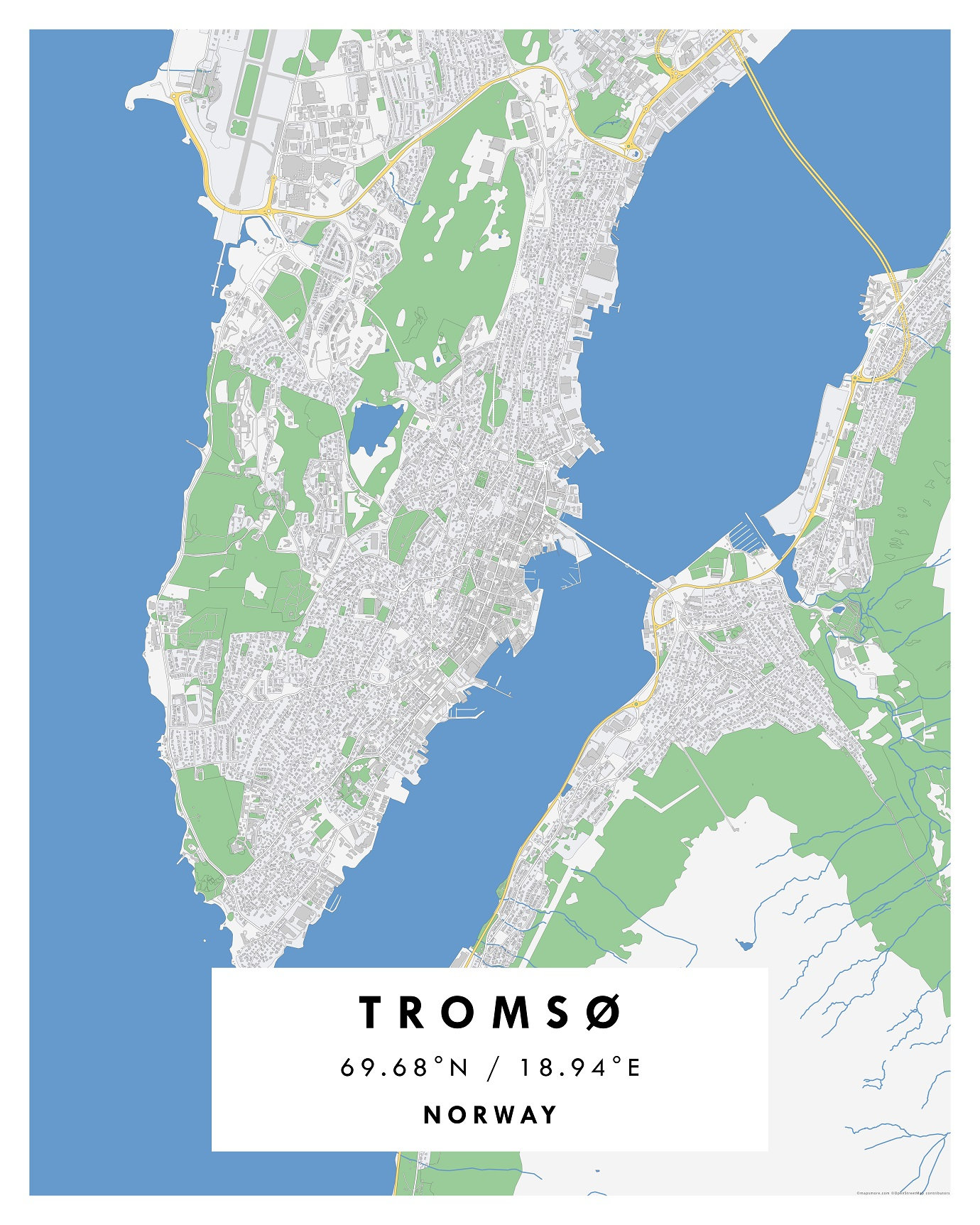 TROMSØ Map, City Poster, Norway, Tromsø Kart, Map of Tromso, Modern Poster, Modern Art, Digital ...