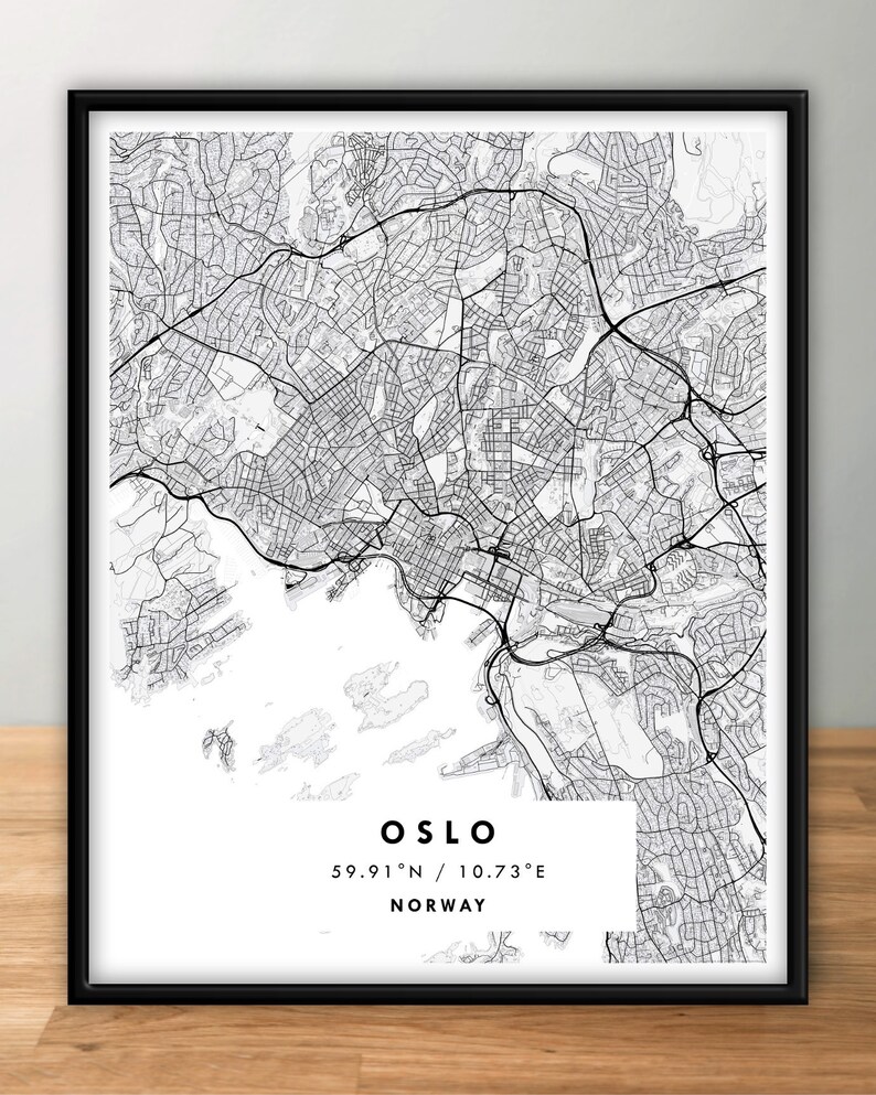 OSLO Map, City Poster, Norway, Oslo Kart, Map of Oslo, Digital Download ...