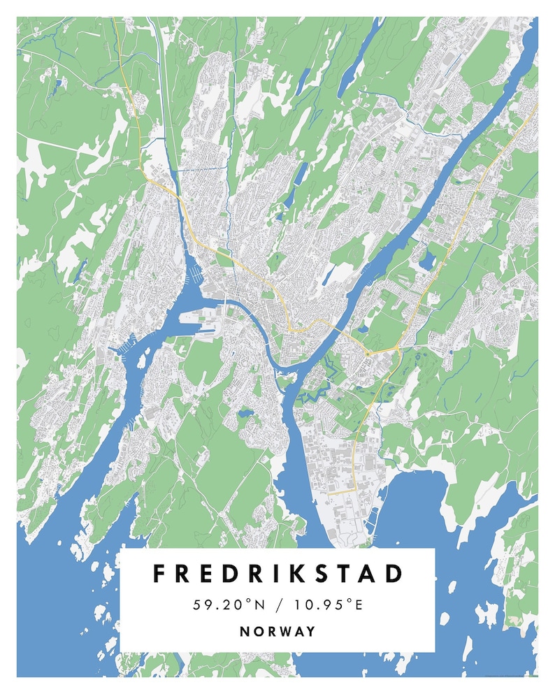 FREDRIKSTAD Map, City Poster, Norway, Fredrikstad Kart, Map of Fredrikstad, Digital Download ...